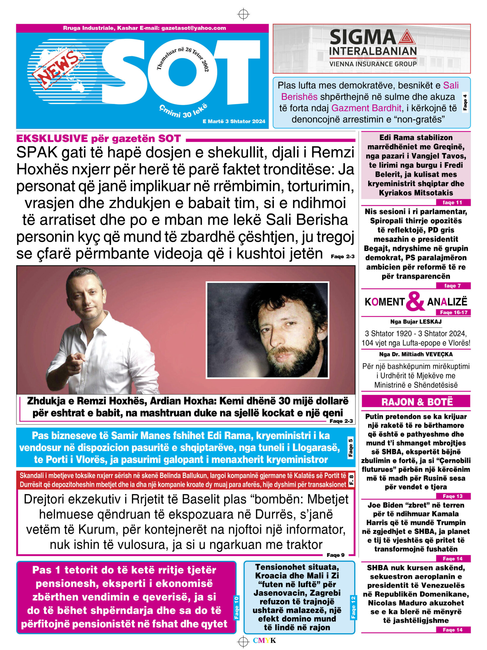 Sot në Print- 3 Shtator 2024 – Sot News | News