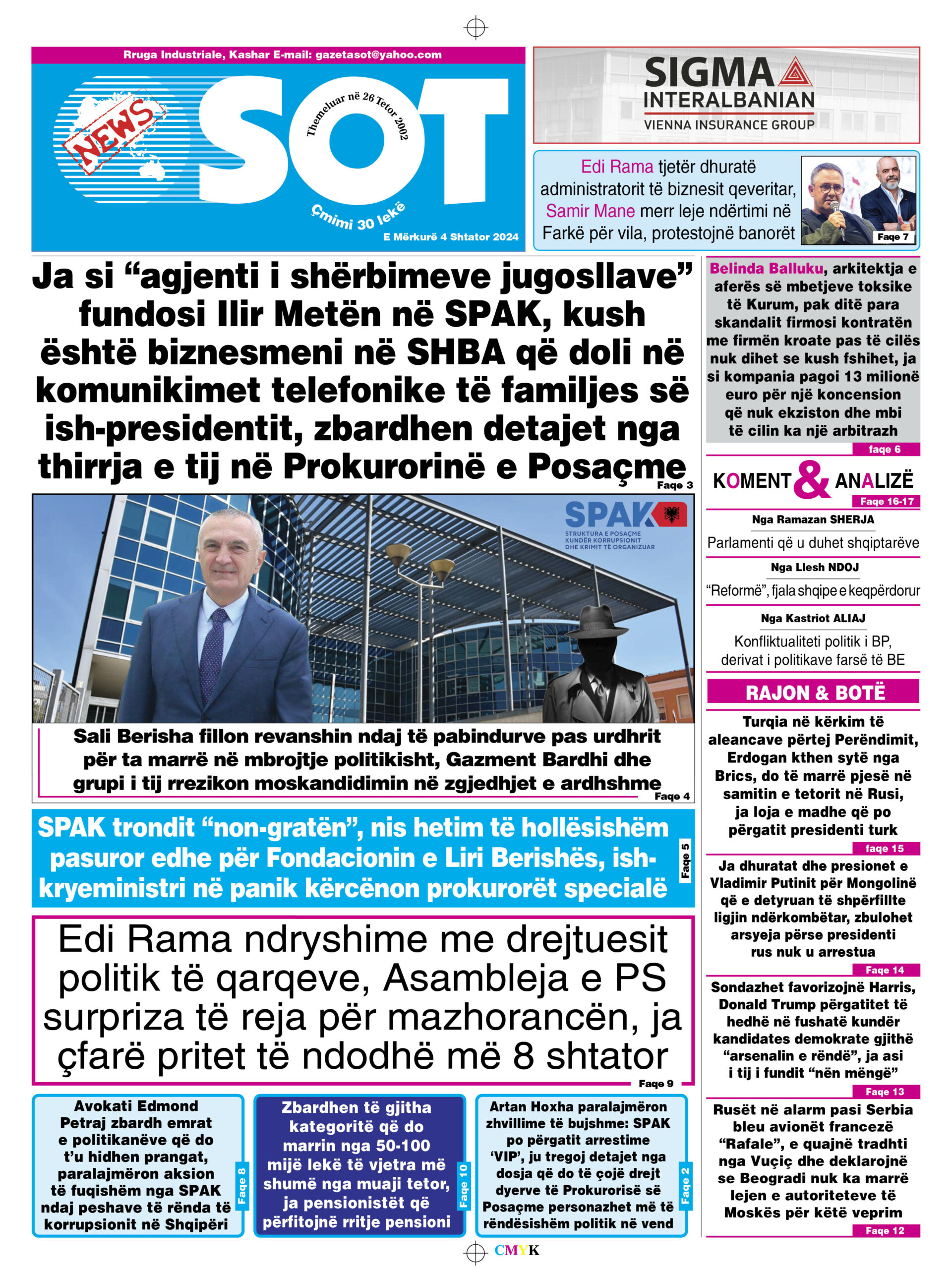 Sot në Print- 4 Shtator 2024 – Sot News | News