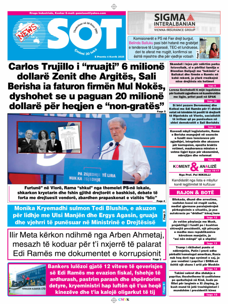 Sot në Print – 4 Korrik 2025 – Sot News | News